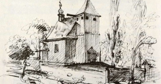 Kościół św. Mikołaja, szkic z 1842 roku, autorstwa Kajetana Wincentego ...